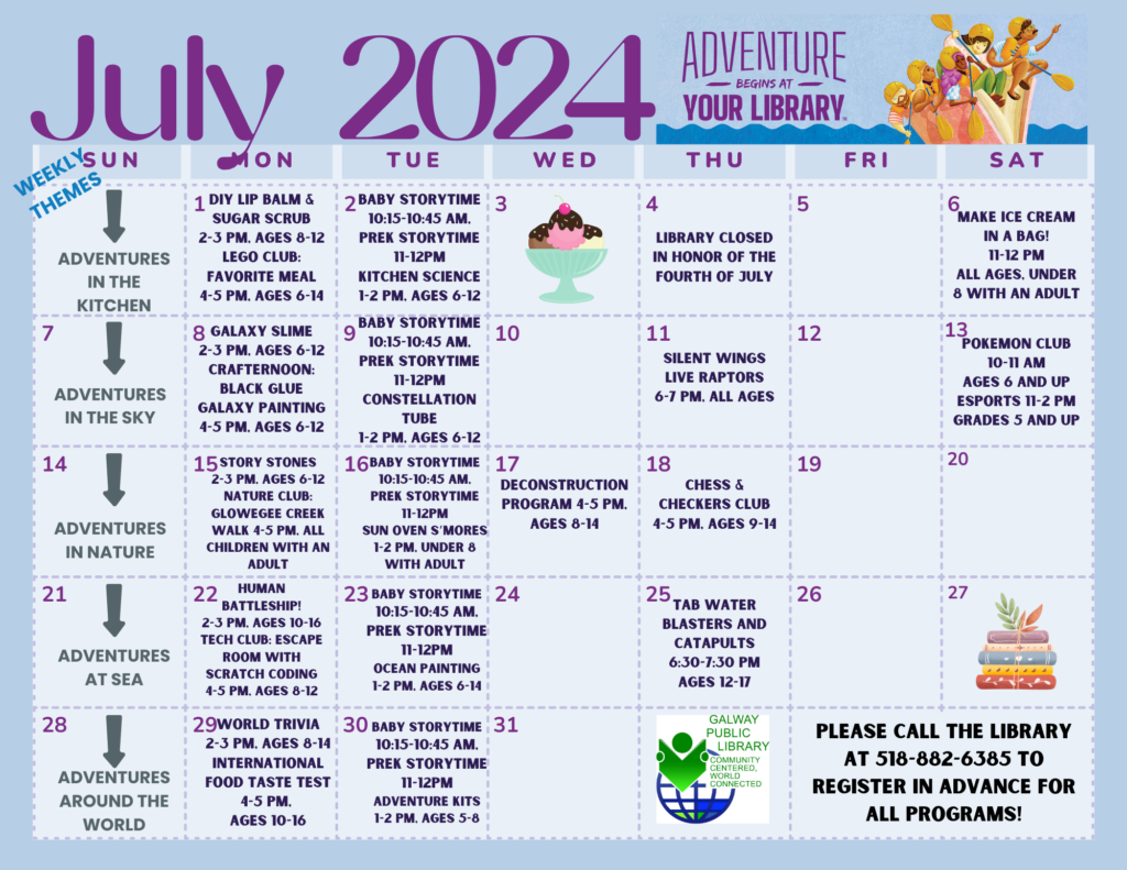 Summer Reading 2024 Program Calendars – Galway Public Library