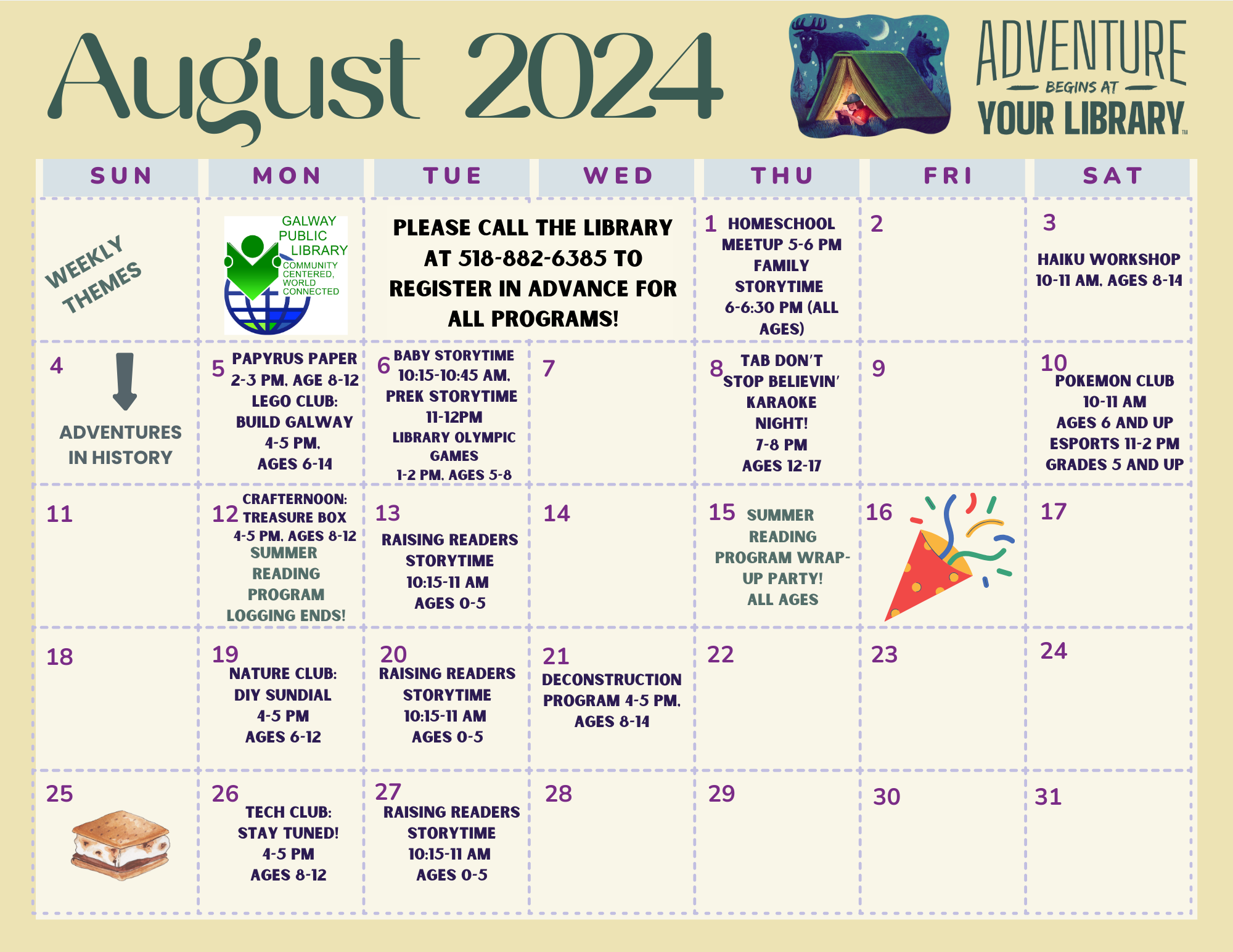 Summer Reading 2024 Program Calendars – Galway Public Library