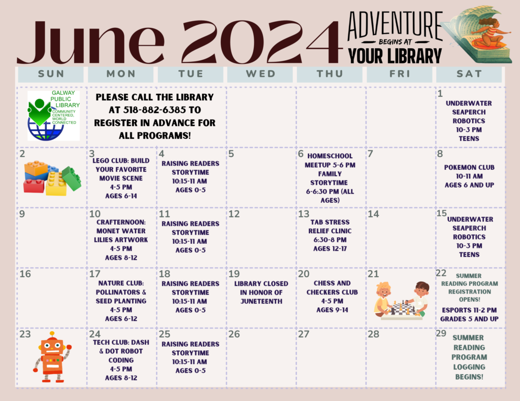 Summer Reading 2024 Program Calendars – Galway Public Library